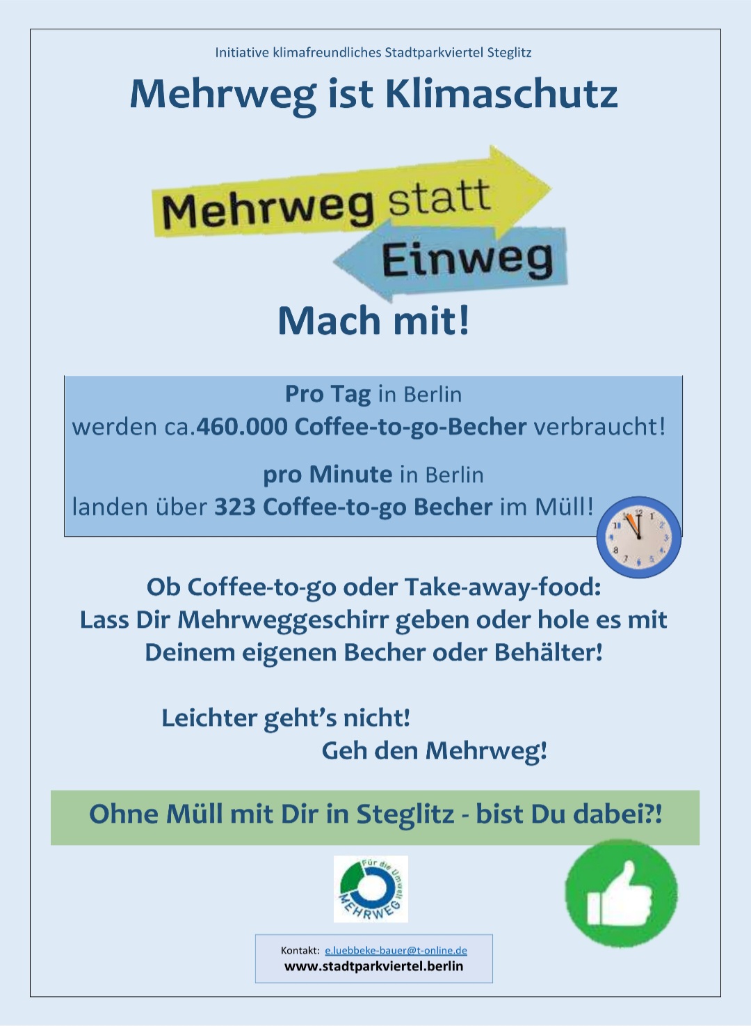 Mehrweg statt Einweg! – Klimafreundliches Stadtparkviertel Mehrweg statt Einweg! – Klimafreundliches Stadtparkviertel
